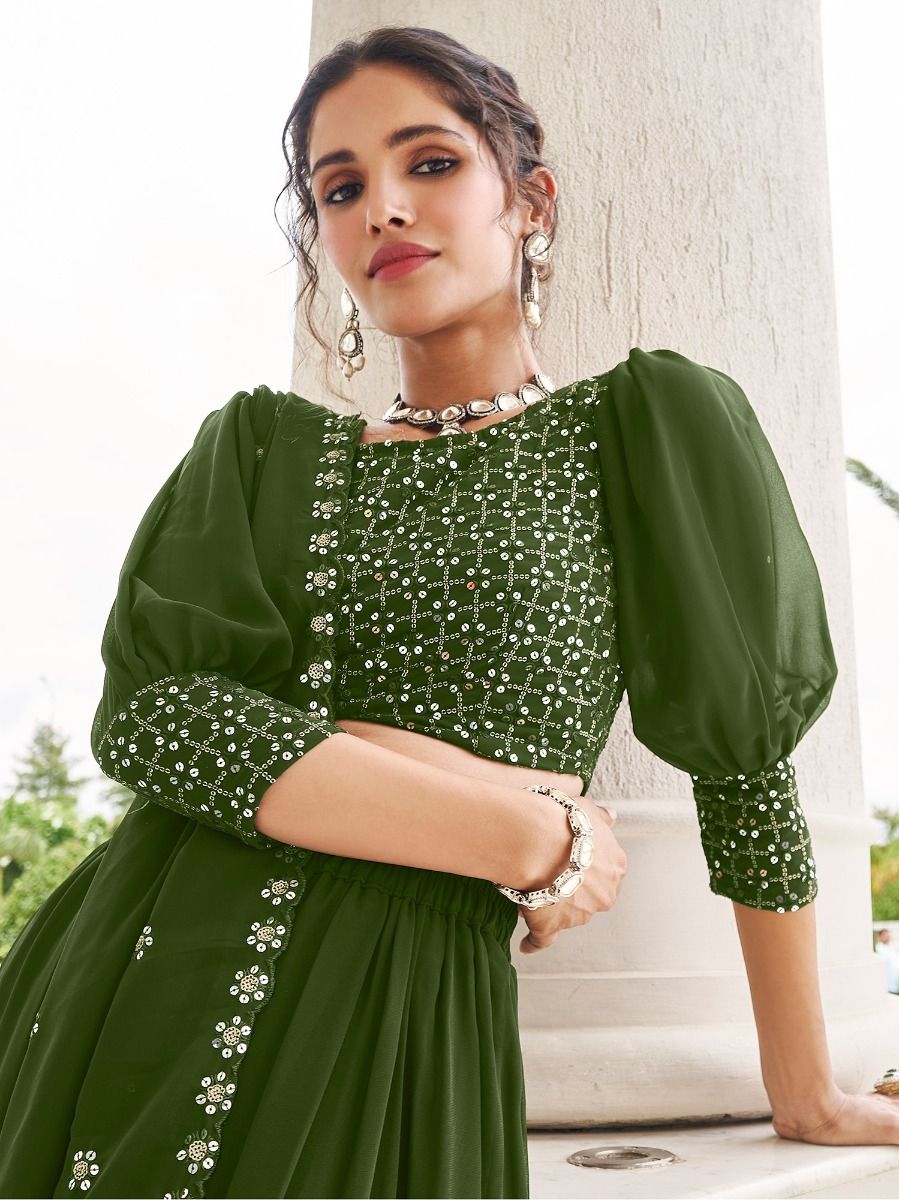 Green Georgette Lehenga Choli With Sequined Work