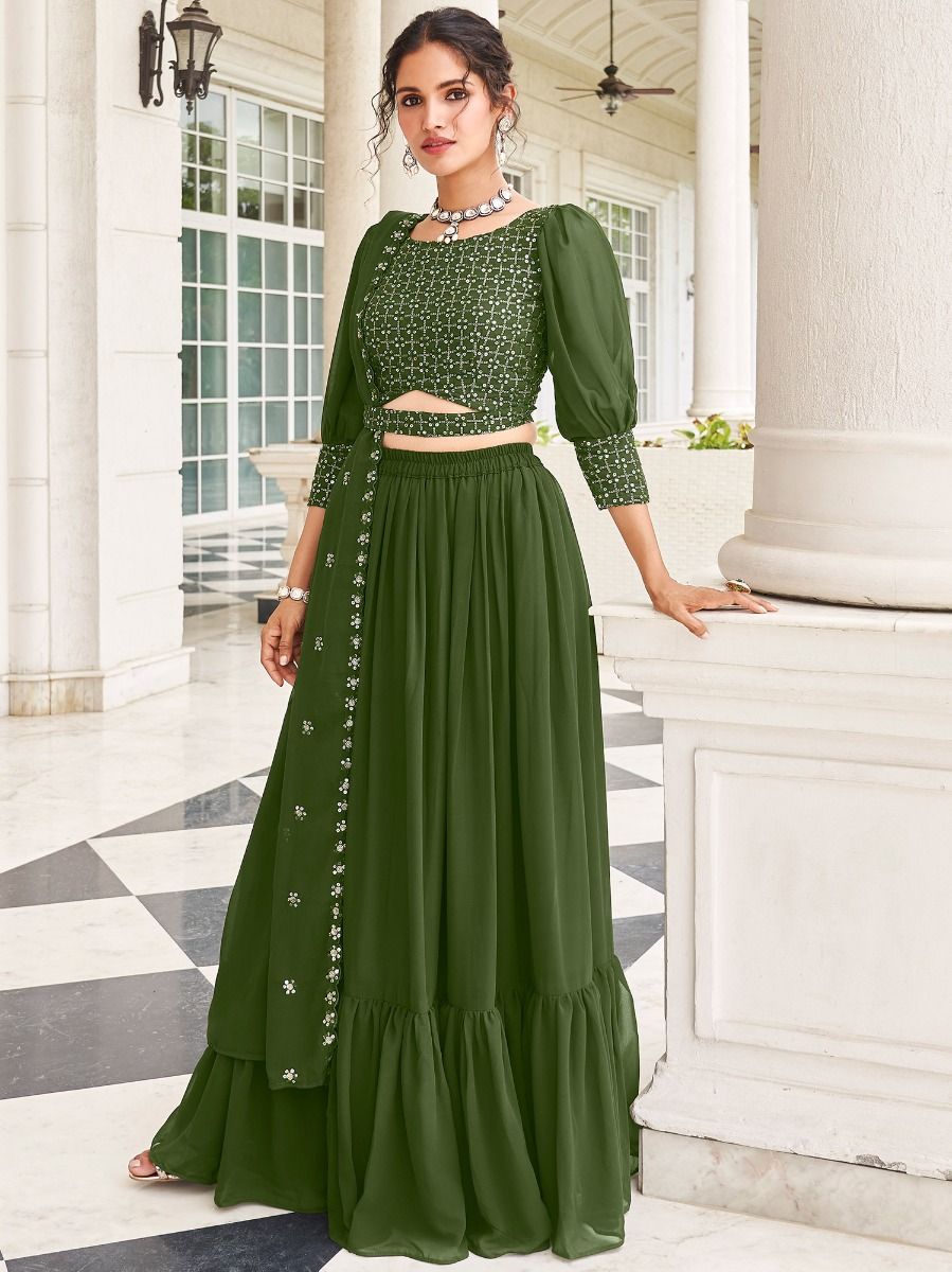 Green Georgette Lehenga Choli With Sequined Work