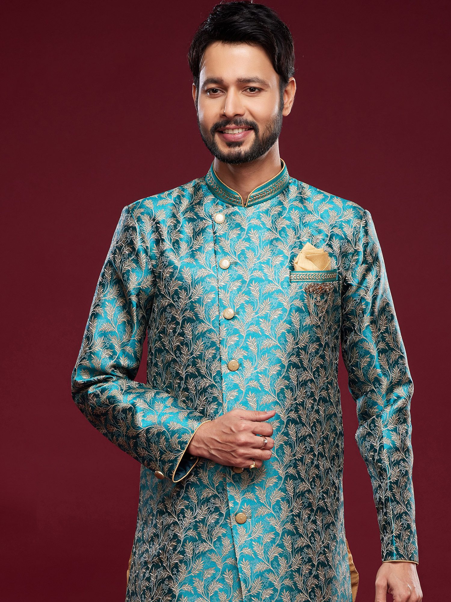 Blue Dhoti Style Indo Western In Banarasi Silk