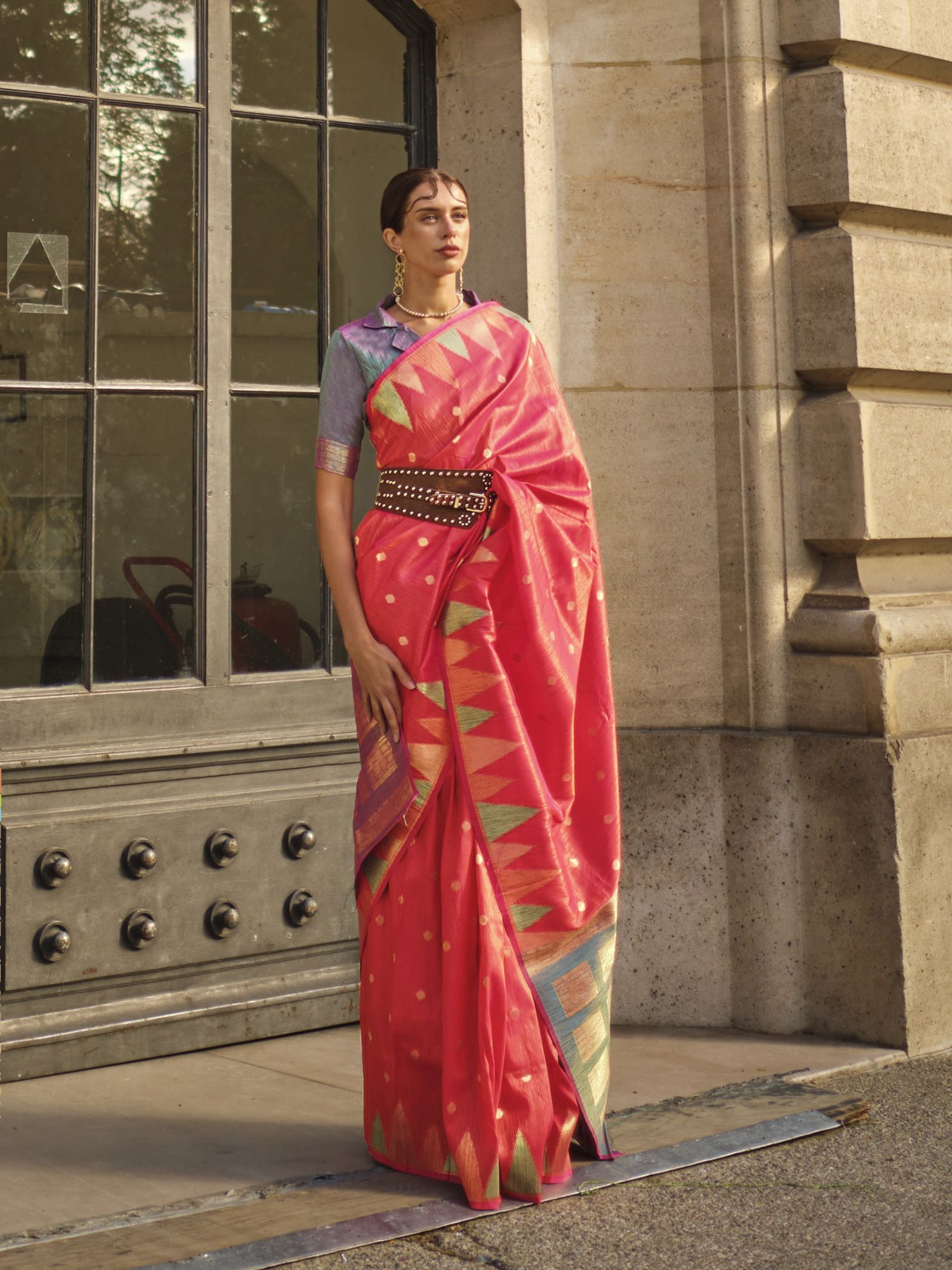Strawberry Pink Color Saree In Khadi Silk