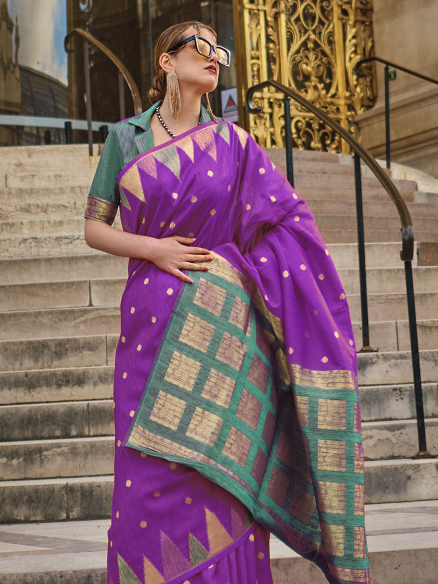 Violet Purple Saree In Khadi Silk
