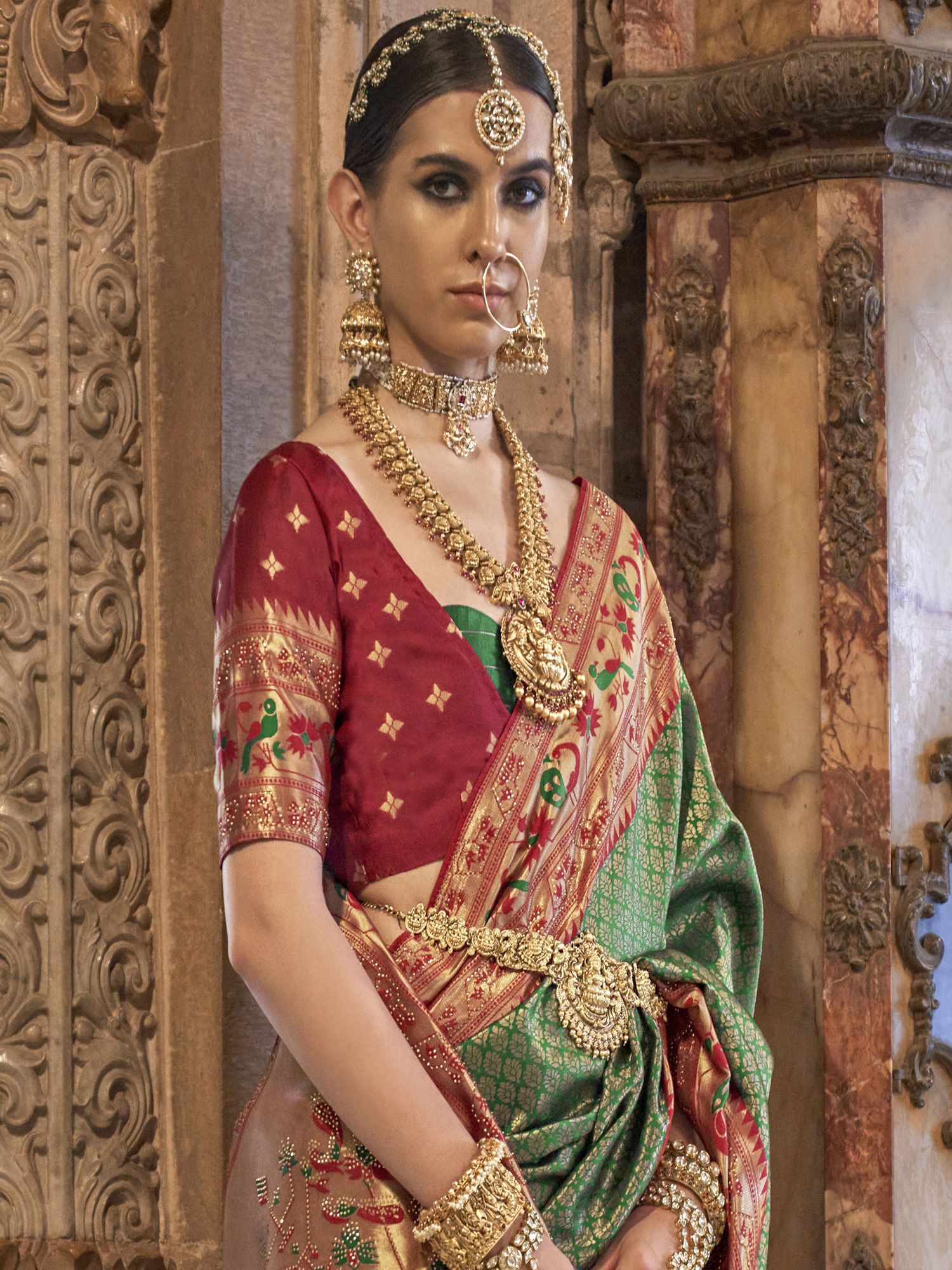 Green Party Wear Silk Saree In Traditional Work