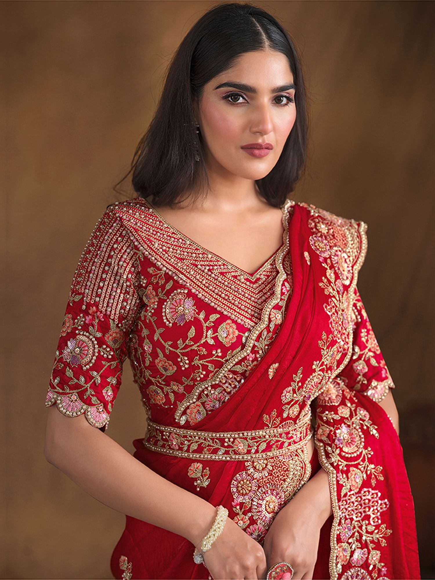 Red Bridal Saree In Heavy Embroidered Borders