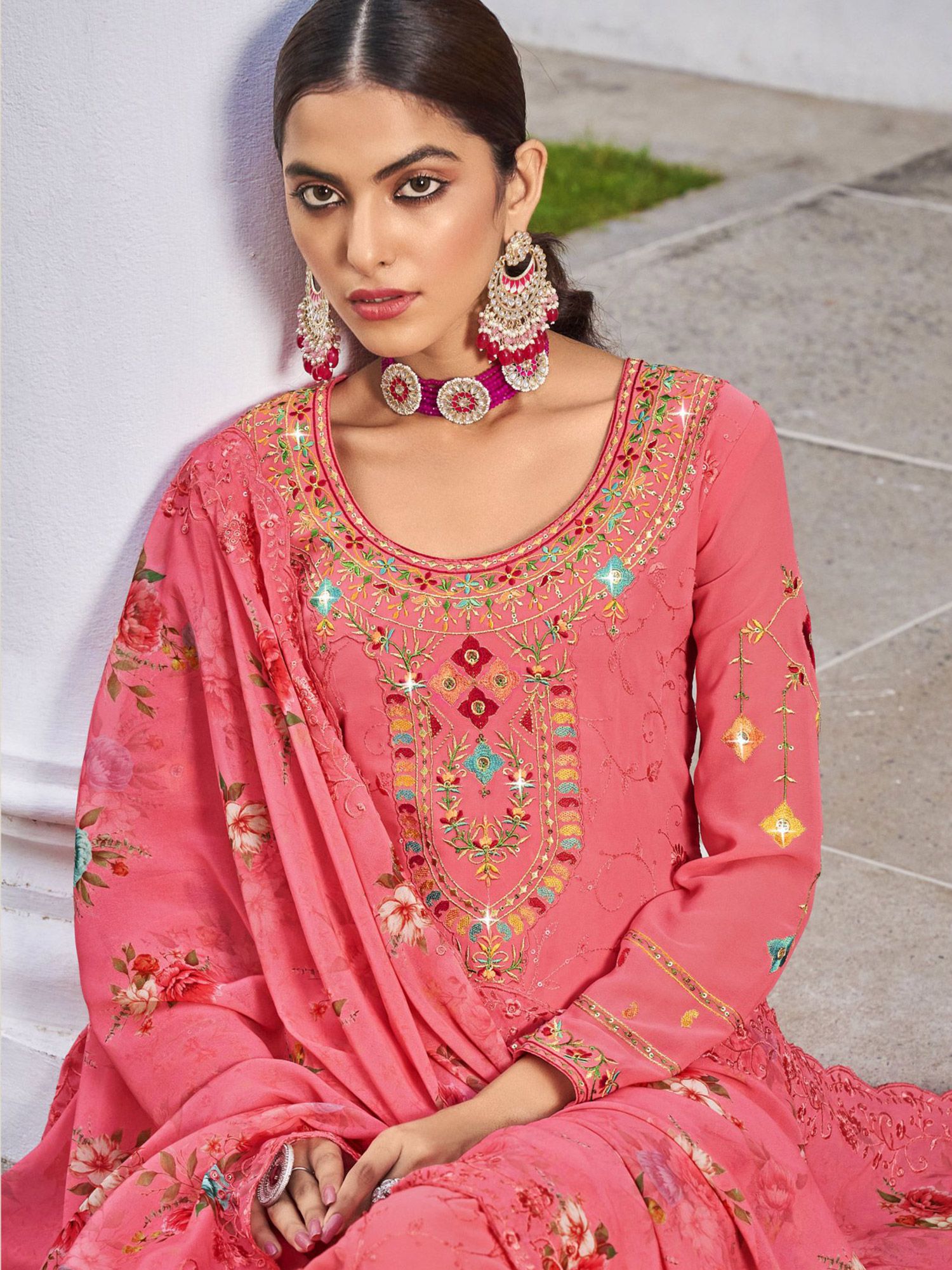 Peach Festive Salwar Kameez With Dupatta