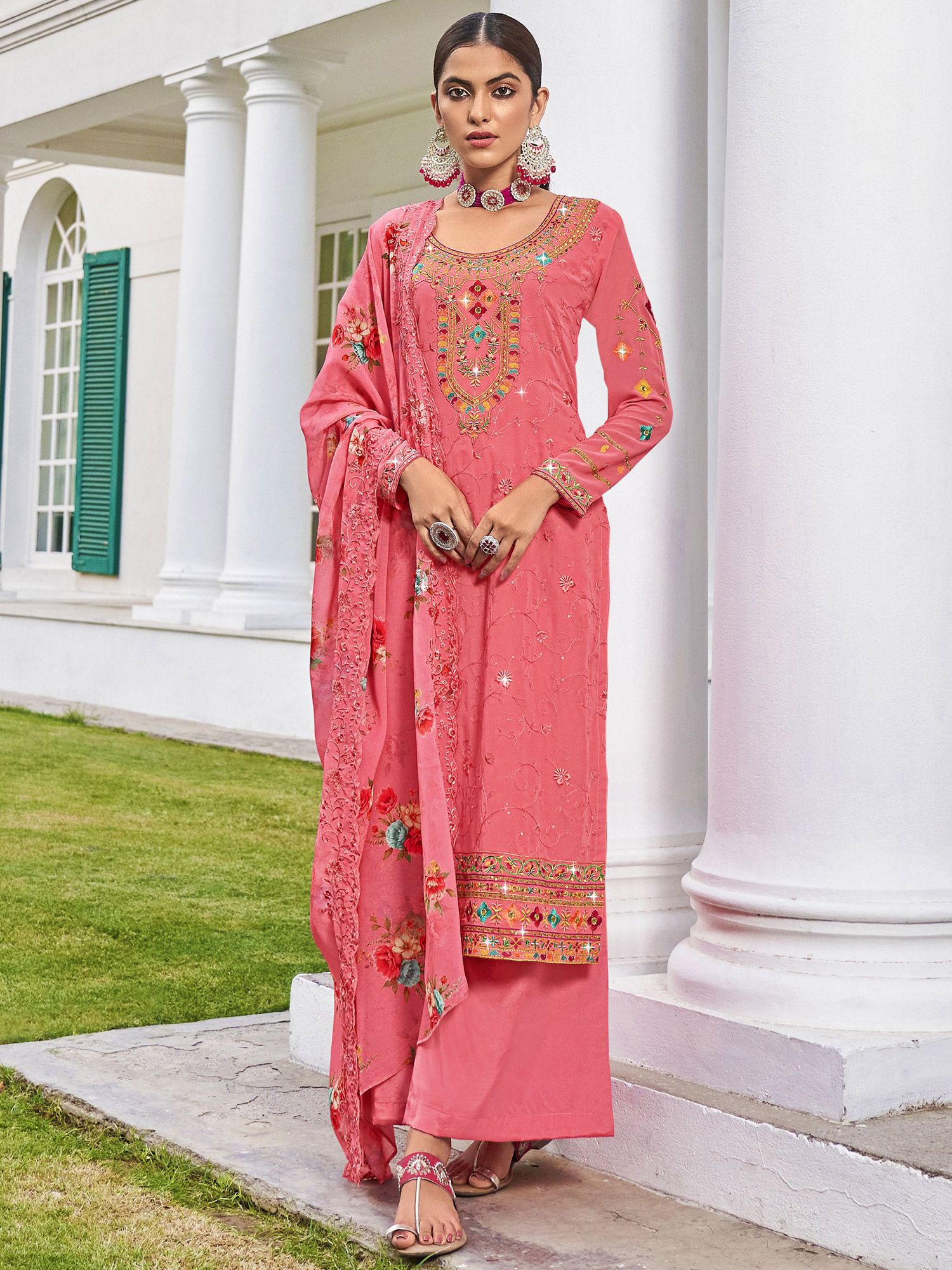 Peach Festive Salwar Kameez With Dupatta