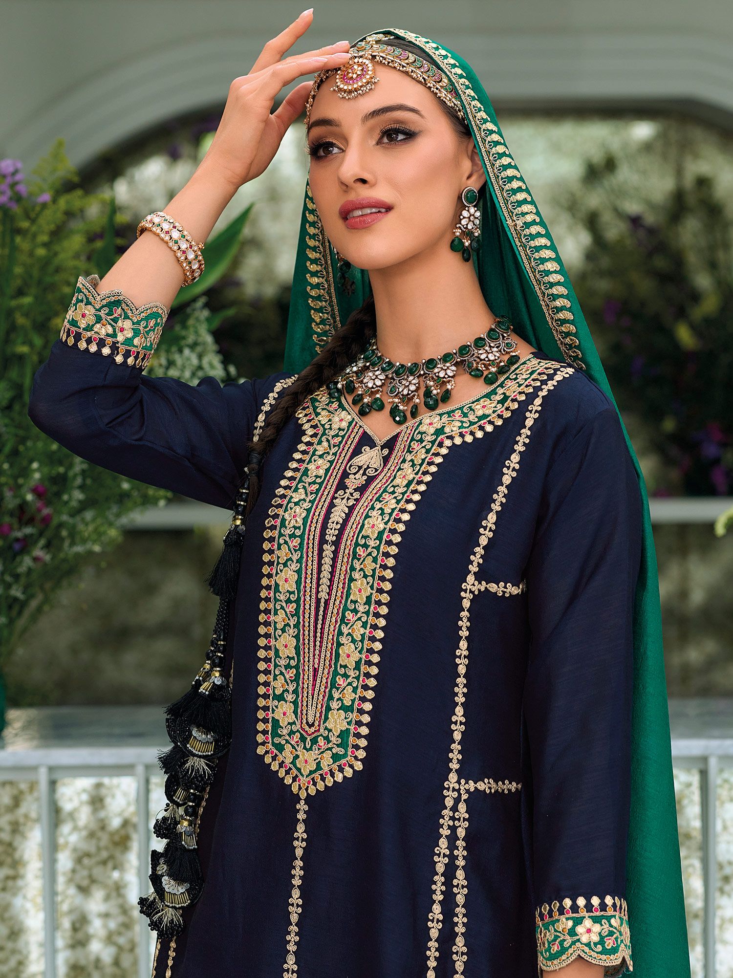 Blue Gota Work Pant Style Suit In Silk