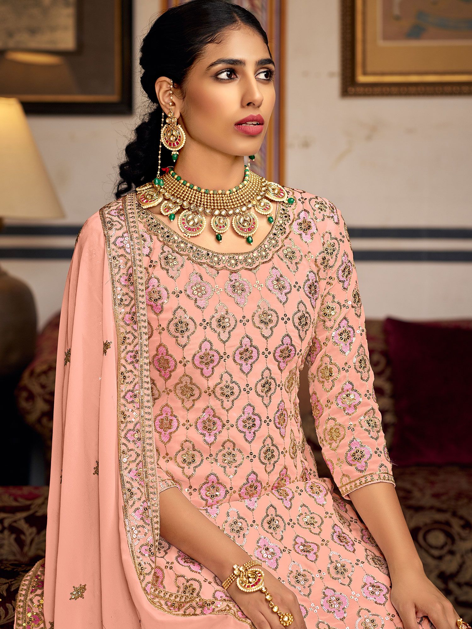 Peach Georgette Sharara Salwar Kameez