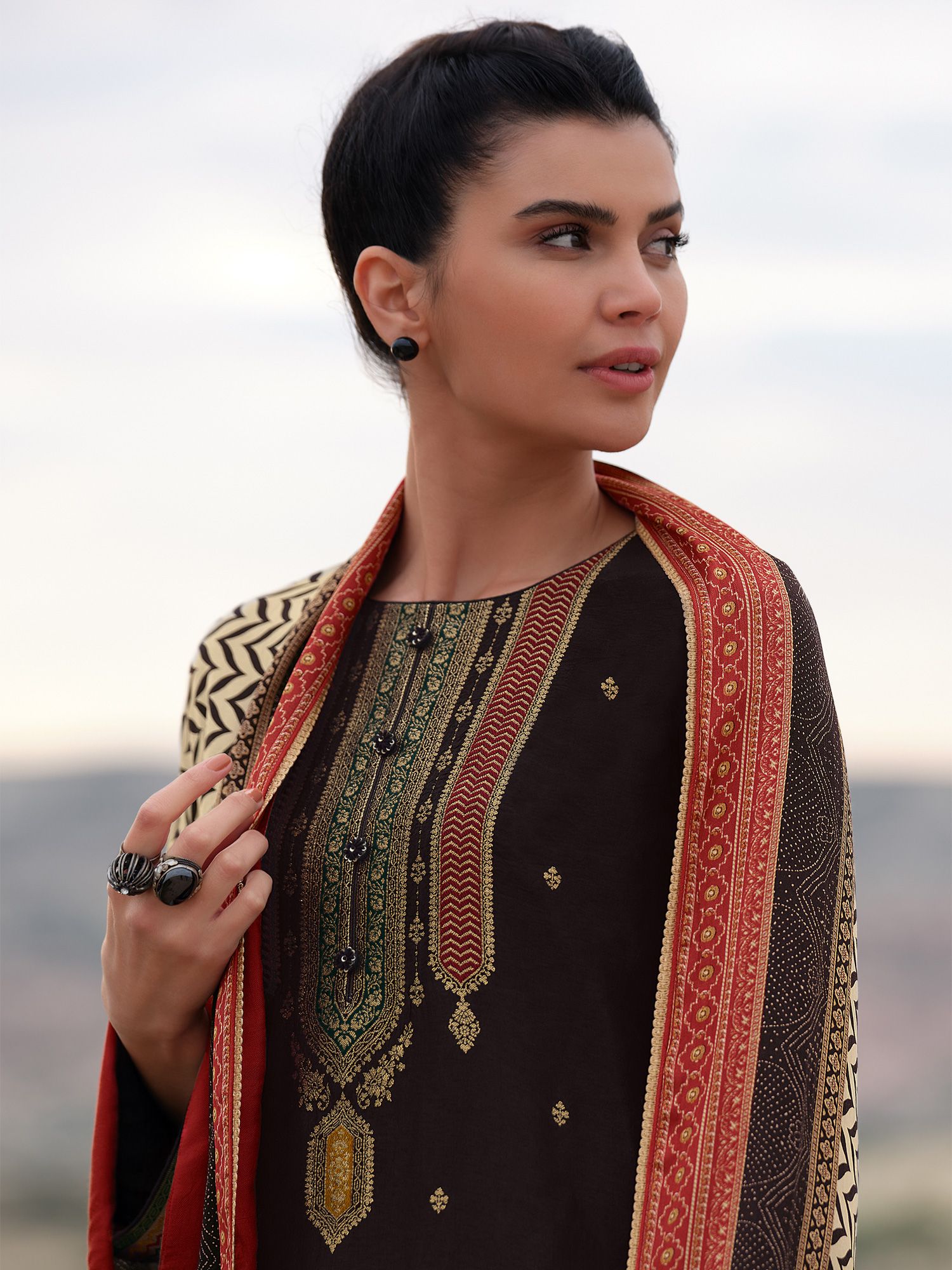 Black Pakistani Salwar Kameez With Printed Dupatta