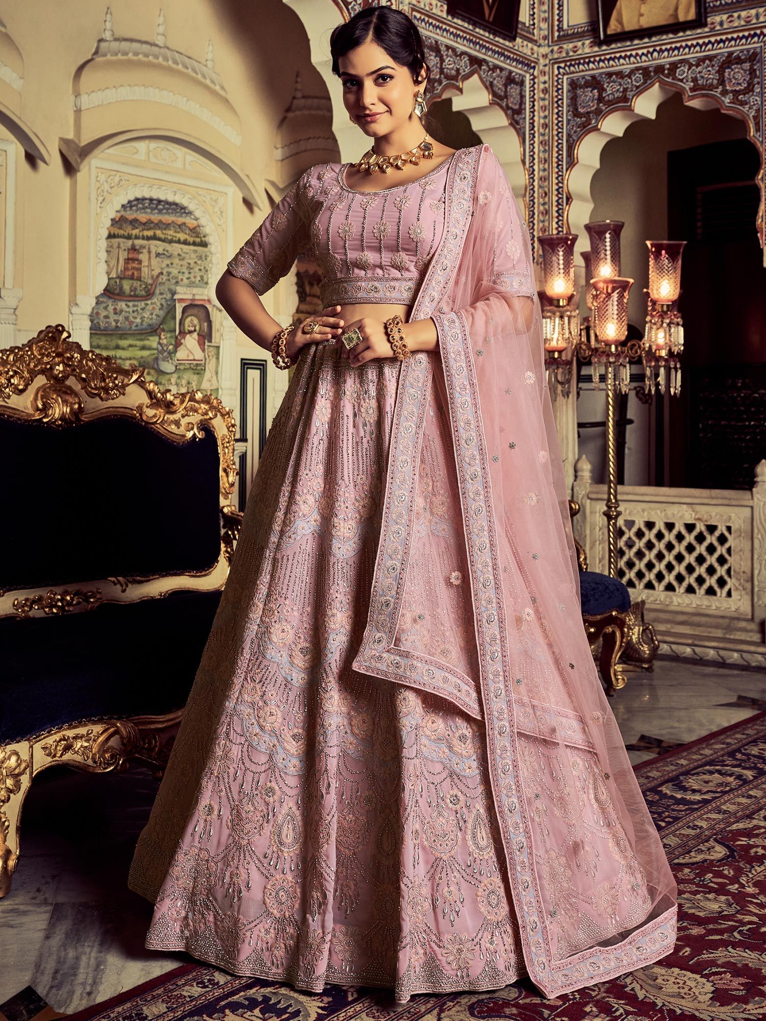 Pink Dori Embroidered Lehenga Choli With Dupatta