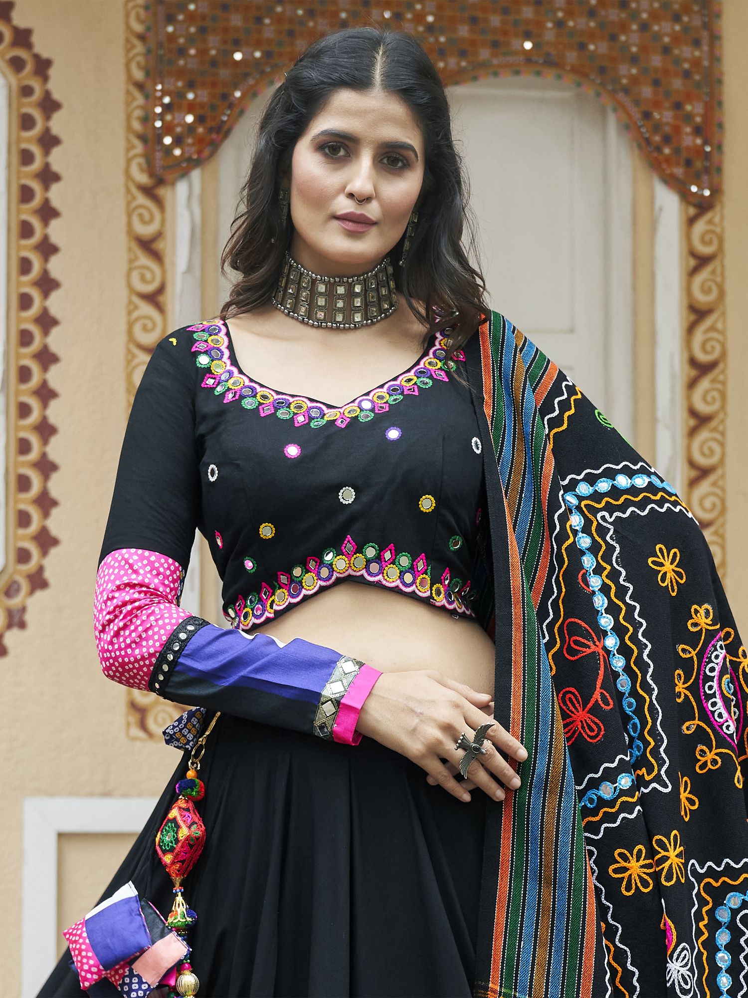 Black Navratri Lehenga Choli With Embroidered Dupatta