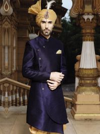 Blue Color Silk Sherwani.