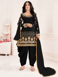 Black Colour Silk Fabric Party Wear Patiala Salwar Suit.