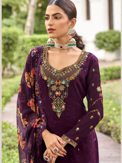 Purple Salwar Kameez With Palazzo Style